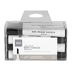 Office Depot Low-Odor Dry-Erase Markers, Chisel Point, Black, Pack Of 12, BY1066-BK
