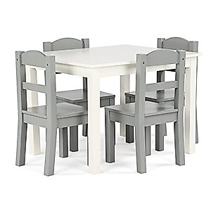 Humble Crew Kids Wood Table 4 Chairs Set, White/Grey & Toy Organizer, Toddler, Grey/White