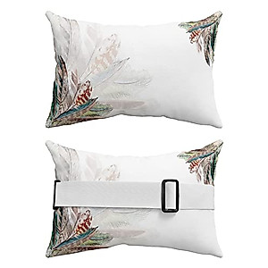 Recliner Head Pillow Ledge Loungers Chair Pillows with Insert Colorful Feather Lumbar Pillow with Adjustable Strap Outdoor Waterproof Patio Pillows for Couch Beach Pool Office Chair, 2 PCS