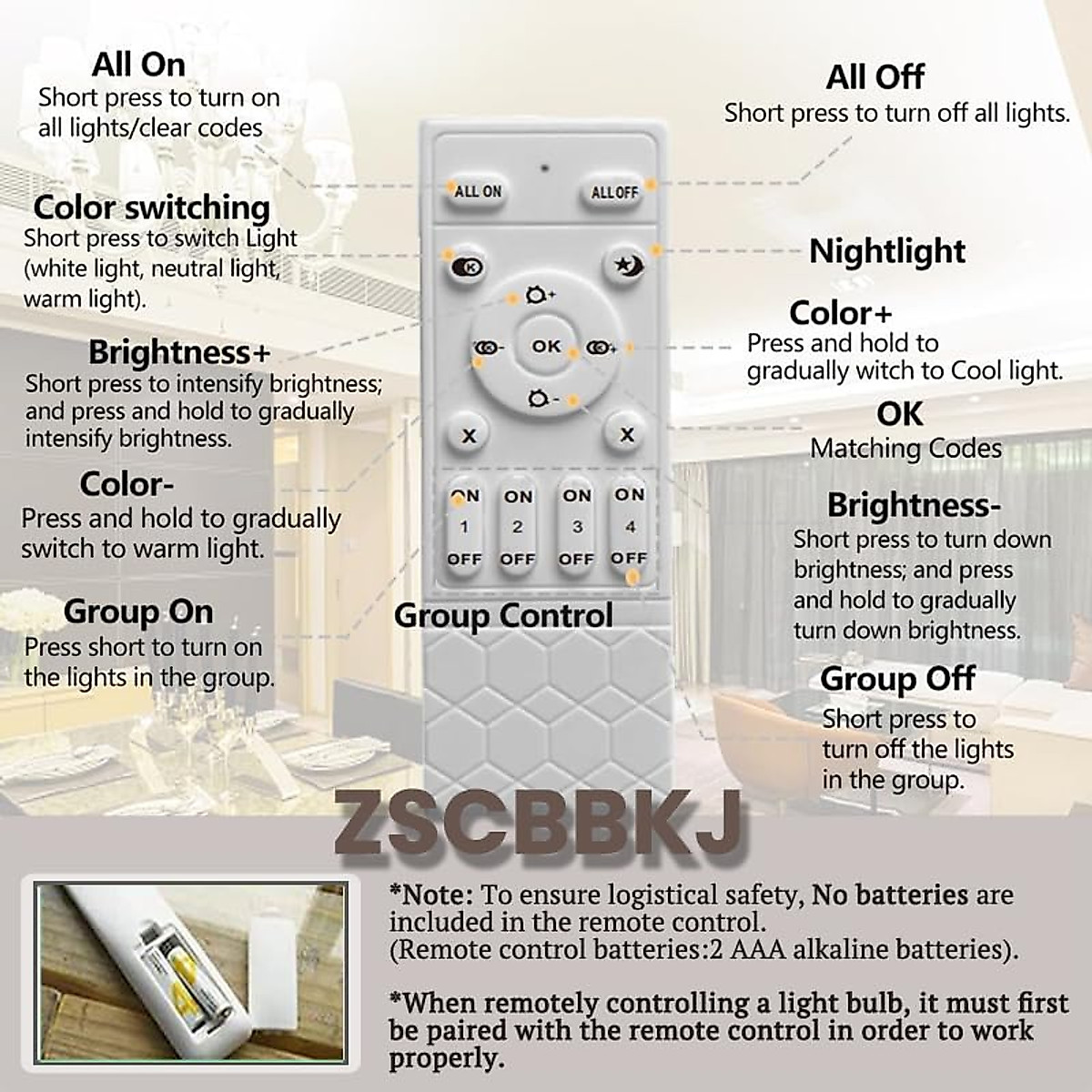 ZSCBBKJ E12 Smart Bulbs Dimmable, 7W E12 LED Bulbs with 2.4GHz Remote Control (No Battery), Stepless Dimming (2700K~6500K) & Color Changing (Warm~White) Bulbs (Pack of 4)