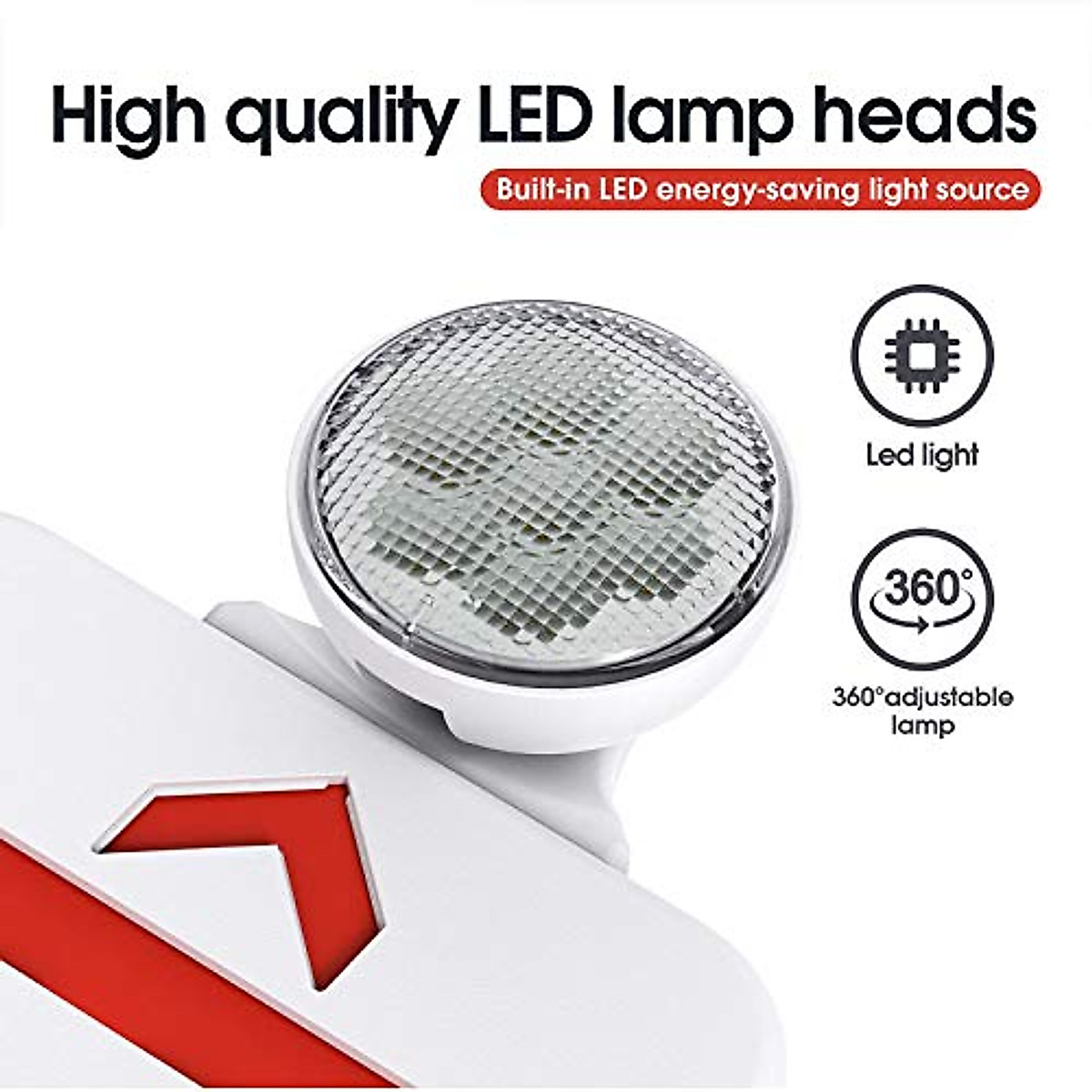 SASELUX Red Led Exit Sign Emergency Light Combo Adjustable Two Head, Double Sided and Battery Backup Exit Light, Contractor Select, AC 120/277V (6 Pack)