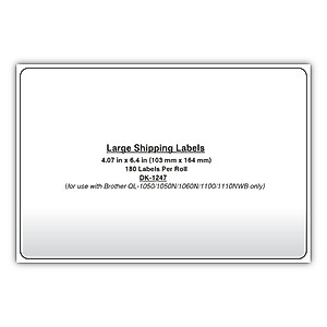 Brother Genuine DK-1247 Die-cut Large Shipping White Paper Labels for Brother QL Label Printers – 180 Labels per Roll 4.07” x 6.4” (103mm x 164 mm)