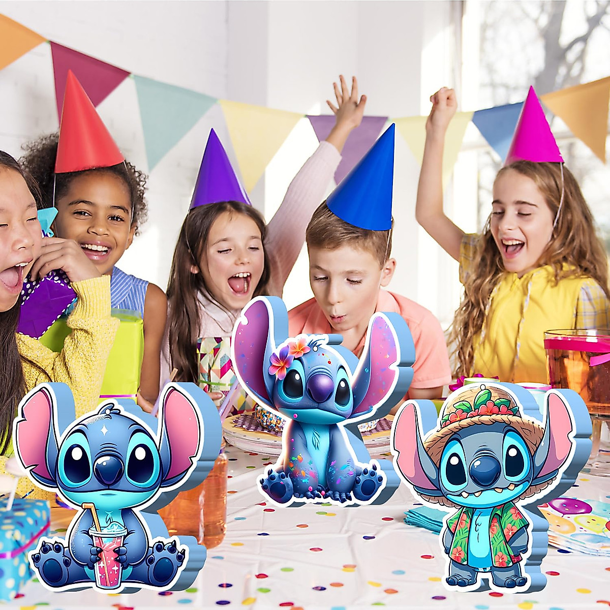 3Pcs Birthday Decorations Wooden Sign Double Side Table Decorations Hawaiian Aloha Theme Table Centerpieces Tierd Tray Decor for Summer Party Office Home Decor