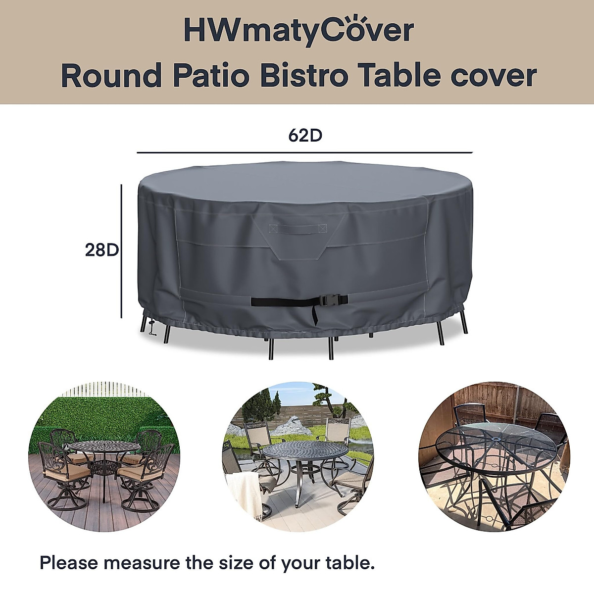 HWmatyCover Round Patio Furniture Covers, Waterproof Outdoor Table Chair Set Covers, All Weather Protection Patio Furniture Cover with Air Vent,62"DIAx28"H, Grey