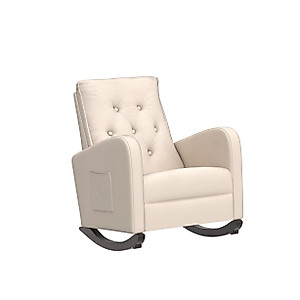 Majnesvon Rocking Chair Mid-Century Modern Nursery Rocking Armchair Upholstered Tall Back Accent Glider Rocker for Living Room(Beige + Velvet)