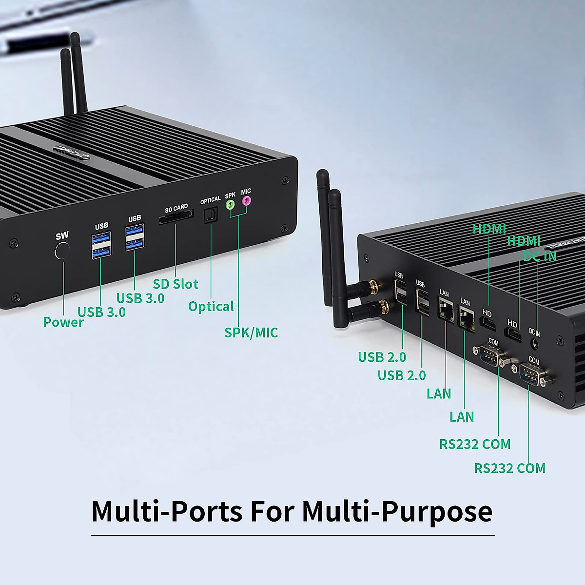 qikemall Mini PC Fanless Industrial PC Desktop Computer Windows 10,Core I3-5005U,Mini Computer 8GB RAM 512SSD,USB3.0 Dual LAN HDMI WiFi BT4.0