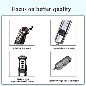 Immersion Hand Blender, 5-in-1 Stick Blender with 300ml Food Grinder, BPA-Free, 600ml Container,Milk Frother,Egg Whisk ,Puree Infant Food, Smoothies, Sauces and Soups - White