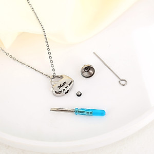 VIUJUH Cremation Urn Necklace for Ashes Urn Jewelry,Forever in My Heart Carved Locket,Stainless Steel Keepsake Waterproof Memorial Pendant for mom& dad Free Filling Kit (Mom)
