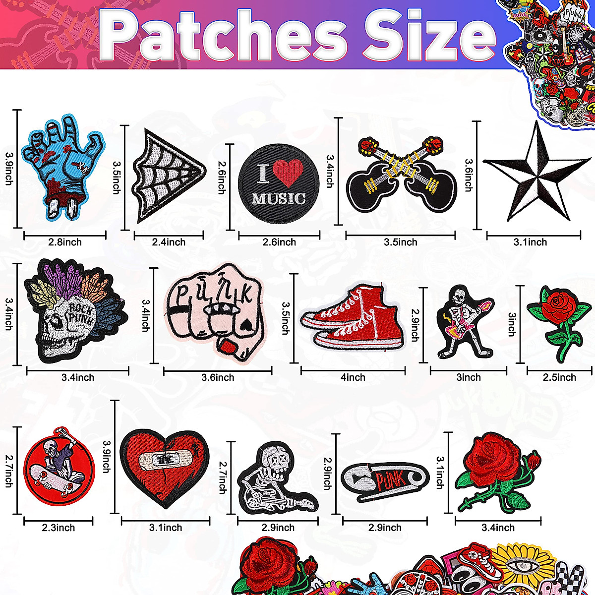 Meneng Embroidered Patches Iron-on Appliques: 30pcs Assorted Cool Punk Embroidery Sew-on Patch for Jackets Clothing