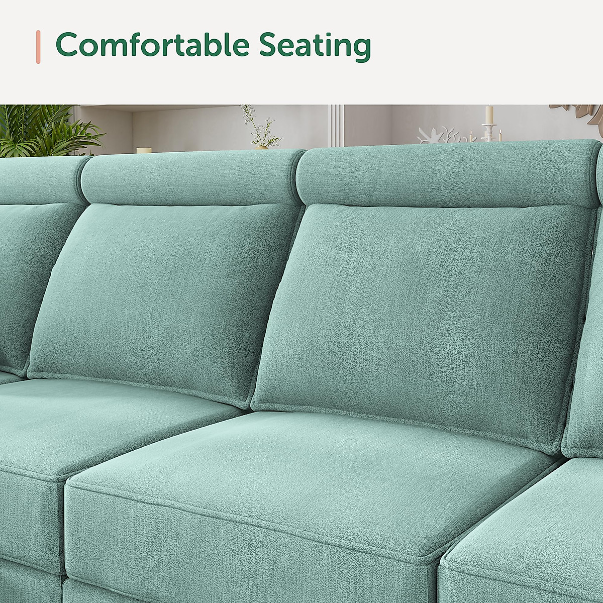 HONBAY Convertible Sleeper Sectional Sofa Modular Couch with Storage Seat Reversible Sectional Sleeper Couch with Modular Sectional Couch in Aqua Blue