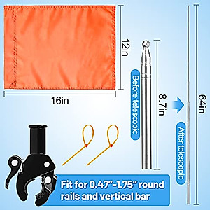 Orange Boat Flag- 64 Inch Adjustable Boat Safety Flag Water Ski Flag with Stable Holder & Flag Pole Durable Boating Safety Flag Skier Down Flag for Swimmers Surfer Safety Equipment