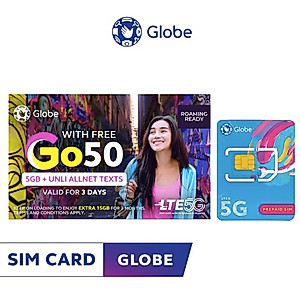 Globe Sim Card Philippines LTE & 5G Philippine Simcard, Globe Local Line Use, High Speed Data Communication, Roaming, Prepaid Sim Card (5GB Data)