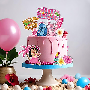 Compr Pink Cake Topper- 12Pcs Blue Cartoon Cake Decorations for Girls Boys Kids Birthday Party Baby Shower Summer Party Supplies