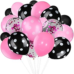 75 Pieces Mouse Color Balloons Confetti Balloons Polka Dot Balloons Latex Party Balloons Balloon Garland for Halloween Baby Shower Wedding Mouse Birthday Party Decorations Supplies (Pink, Black)