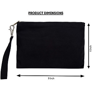 BUMBLE CRAFTS Large Canvas Wristlet with Zipper, Multipurpose Cosmetic Bag, Travel Toiletries Bag, Pencil Case, Party Favors, Canvas Wristlet, 9" x 6", 100% Cotton Canvas - Pack of 12 (Black)