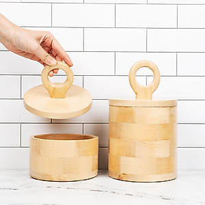 HILARI COLLECTIVE - Premium Designer Wood Canister with Lids - Set of 2 - Decorative Jars for Kitchen Decor, Dining Room and Pantry