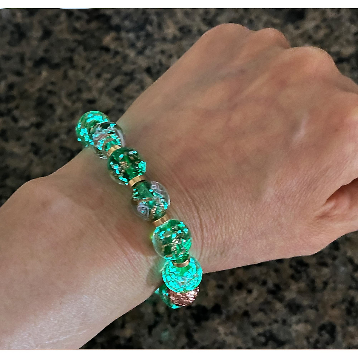 ARTSY Crafts Glow in The Dark Beads Bracelet, Ocean Blue Firefly Beads Stretch Bracelet, Luminous Murano Bead Healing Crystals Bracelets