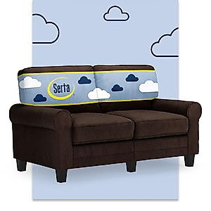 Serta Copenhagen Rolled Arm Sofa, Easy Care Polyester, Soft Pillow Back, Pocket Coil Seat Cushions, Removable Covers, Couch for Small Spaces, Living Rooms or Bedrooms, 61" Loveseat, Brown