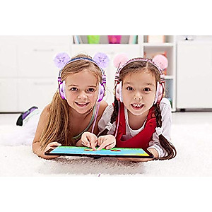 Beluky--Tech Kids Headphones Girls Glitter Bear Ear Volume Limiting Adjustable Cute Anime Wired Headphones for Girls Boys School (Purple-Bear Ear)