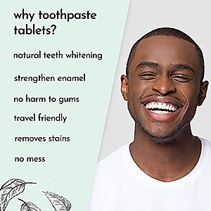 Toothpaste Tablets and Bamboo Toothbrush - Travel Teeth Whitening Tabs for Adults & Kids, Fluoride-Free, Gluten-Free, Plastic-Free, Vegan, Travel Friendly, Eco-Friendly, Spearmint (60 Tabs)