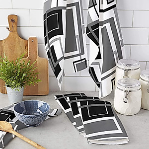 PIEPLE Gray Black Geometric Kitchen Towels - 2 Pack Microfiber Absorbent Dish Towels for Kitchen, Modern White Abstract Art Aesthetics Farmhouse Kitchen Hand Towels/Tea Towels/Bar Towels 18"x28"
