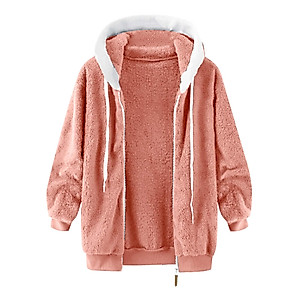 2023 Fleece Jacket Womens Plus Size Loose Fuzzy Jacket Colorblock Plush Zip Up Hoodies Casual Faux Fur Jacket Outerwear