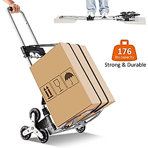 Stair Climbing Hand Truck,Heavy-Duty Hand Cart with Telescoping Handle,165 LB Load Capacity,6-Wheel Folding Cart for Moving and Office Use (Upgrade 6 Wheel)