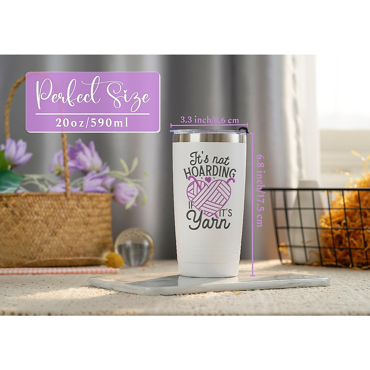 Onebttl Funny Crochet Gifts for Women, Crochet Lovers, 20oz/590ml Stainless Steel Insulated Tumbler with Lid, Knitting Gift for Birthday, Christmas - Hoarding (White)