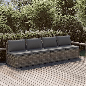 vidaXL Patio Furniture Set 4 Piece, Lounge Sofa Set for Porch Deck Garden, Outdoor Furniture Set with Cushions, Outdoor Sofa, Gray Poly Rattan