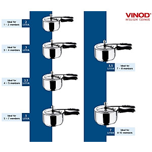 Vinod Pressure Cooker Stainless Steel – Inner Lid - 2 Liter – Sandwich Bottom – Indian Pressure Cooker – Induction Friendly Cooker – Best Used For Indian Cooking, Soups, and Rice Recipes, Quinoa