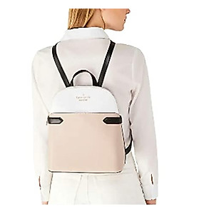 Kate Spade New York Staci Dome Leather Medium Backpack Warm Beige Black