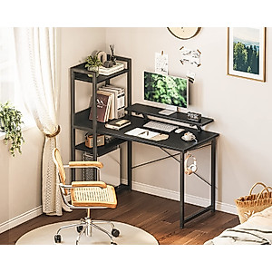 ODK Computer Desk with Storage Shelves, 47 Inch Writing Desk with Bookshelf, Reversible Study Table for Home Office, Small Space Bedroom, Grey Oak