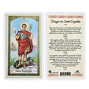 St Expedite Prayer Card, Pocket Size, Laminated (HC9-079E); Saint Patron for Expeditive Solution and against Procrastination, Vintage Holy Card for Daily Christian Devotional for Men, Women and Kids