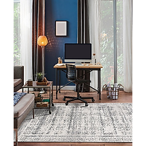 Rugshop Distressed Bohemian Border Stain Resistant Soft Area Rug 7' 10" x 10' Gray