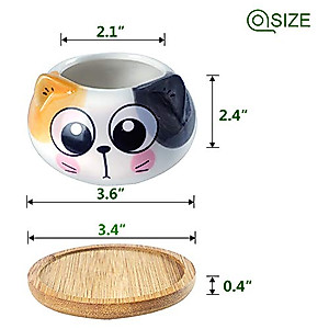 YINUOWEI Succulent Pots with Drainage 3.6 Inch Mini Cat Pots for Plants Tiny Animal Planter Small Ceramic Air Plant Flower Pots Cactus Faux Planters Containers with Bamboo Tray