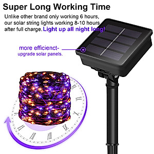 YAOZHOU Halloween Decorations Outdoor Lights, Solar String Lights Purple Orange IP67 Waterproof 2 Pack Total 200 LED 66FT 8 Modes Fairy Lights, Outside Fall Decor for Tree, Garden, Patio, Fence, Lawn