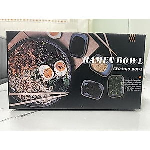 YTLEMON Ramen Bowls Set of Ceramic, 2 Sets of 34 Ounces Large Japanese Serving Bowls with Chopsticks and Spoons Forks, Dinnerware for New Apartments Suitable as Housewarming Gifts (A: Blue)