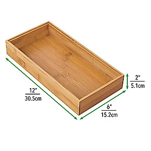 mDesign Wooden Bamboo Drawer Organizer for Office - 12" Long Stackable Storage Box Tray for Desk Drawers/Cabinet - Junk Drawer and Accessories Organization - Echo Collection - 4 Pack - Natural Wood