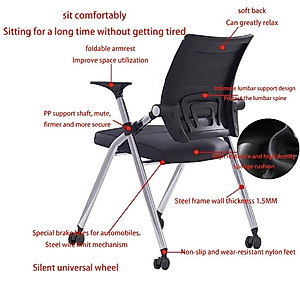 Folding office chair with wheels portable,comfy chair for desk,Home office chair ergonomic desk chair leather padded seats,desk chair for bedroom,conference training chairs for adults livingroom,black