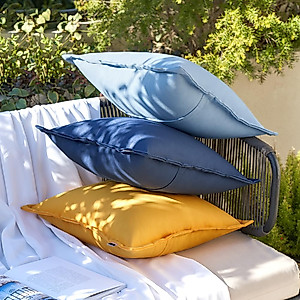 Pack of 2 Dark Blue Outdoor Pillows Waterproof 18x18 Inch Decorative Solid Broadside Square Throw Pillow Covers Outside Pillowcase for Patio Furniture Sunbrella Outdoor Pillows for Balcony Decor