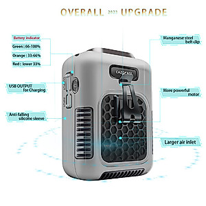 CAZOKASI 2023 Upgrade Waist Clip Fan Wearable Fan Portable Personal Body Fan Powerful 6000mAh Upto 24H Cooling and Heatstroke Prevention Fan (Gray)