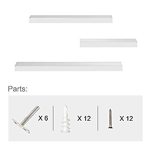 Mkono Floating Shelves White Wood Wall Mounted Rustic Modern Shelf Set of 3 Photo Display Ledges with Invisible Bracket for Living Room Bedroom Bathroom 4" Deep