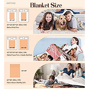 Zookao Custom Blankets with Photos and Text, Made in USA Personalized Blanket with Picture Memorial Throw Blanket for Couples, Personalized Gifts for Anniversary Valentine's Day(30"x40")