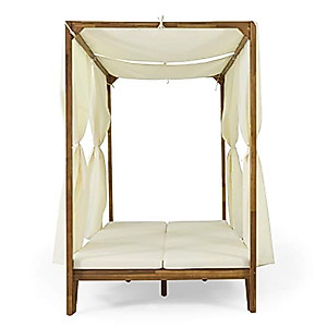 Christopher Knight Home OUTDOOOR Chaise Lounge, Teak and Cream