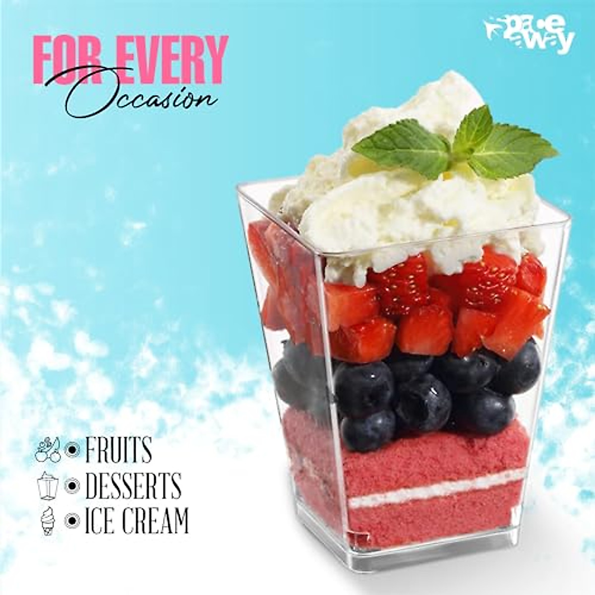 Space Away 50Pack 5oz Dessert Cups Square Parfait Cups with Lids Dessert Bowls Clear Dessert Cups with Lids & 50 Spoons for Parties & Events Mini Dessert Cups Appetizers Pudding Fruit Ice Cream Cups