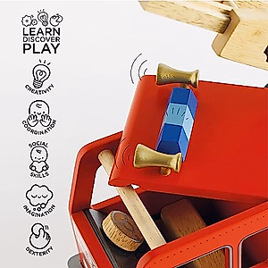 Le Toy Van Cars & Construction Collection Wooden Fire Engine Set Premium Wooden Toys for Kids Ages 3 Years & Up, Multi