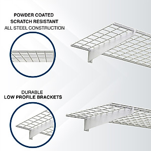 HyLoft 00967 45-Inch by 15-Inch Steel Wall Shelf for Garage Storage, Low-Profile Brackets, Off White, 2-Pack