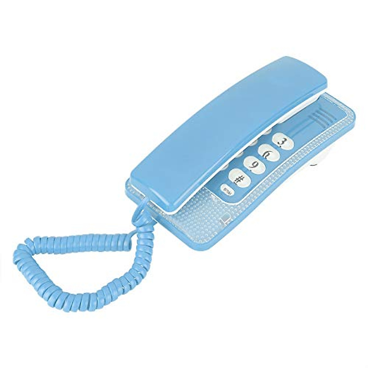 Bewinner Wired Corded Phone, Landline Phone Without Caller ID Display, Desktop Wall Phone for Home with Flash Function/Mute/Last Number Redial(Blue)