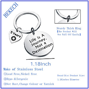 BEKECH NA Sobriety Anniversary Jewelry Life is A Journey Not A Destination 1 Year 2 Year 3 Year NA Symbol Charm Keychain for Sobriety Recovery Men Women (5 year silver)
