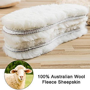Bacophy 2 Pairs Genuine Thick Sheepskin Fleece Insoles for Women, Premium Warm Fluffy Wool Replacement Cozy Breathable Inner Soles for Shoes Boots Slippers Women Size 9